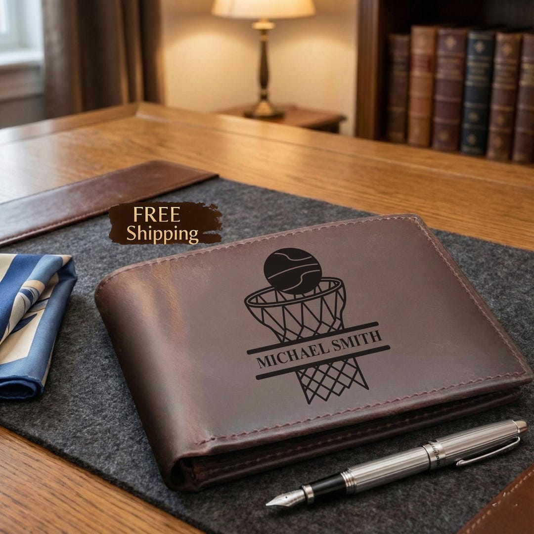 Personalized Basketball Wallet for Men, Custom Engraved Leather Gift ...