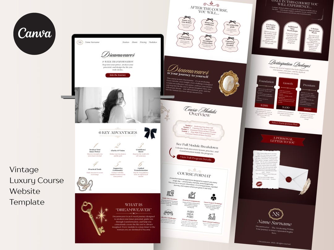 Vintage Luxury Course Website Template Canva Coaching Website Cream Vintage Luxury Course Website Template Canva Coaching Website Cream