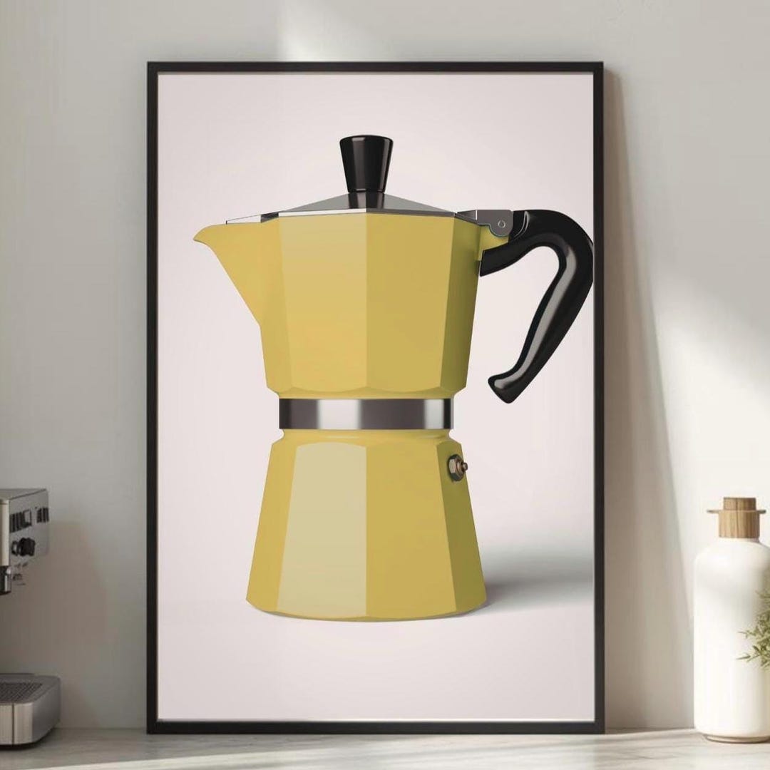 Yellow Moka Pot Print – Italian Kitchen Coffee Poster (digital Download ...