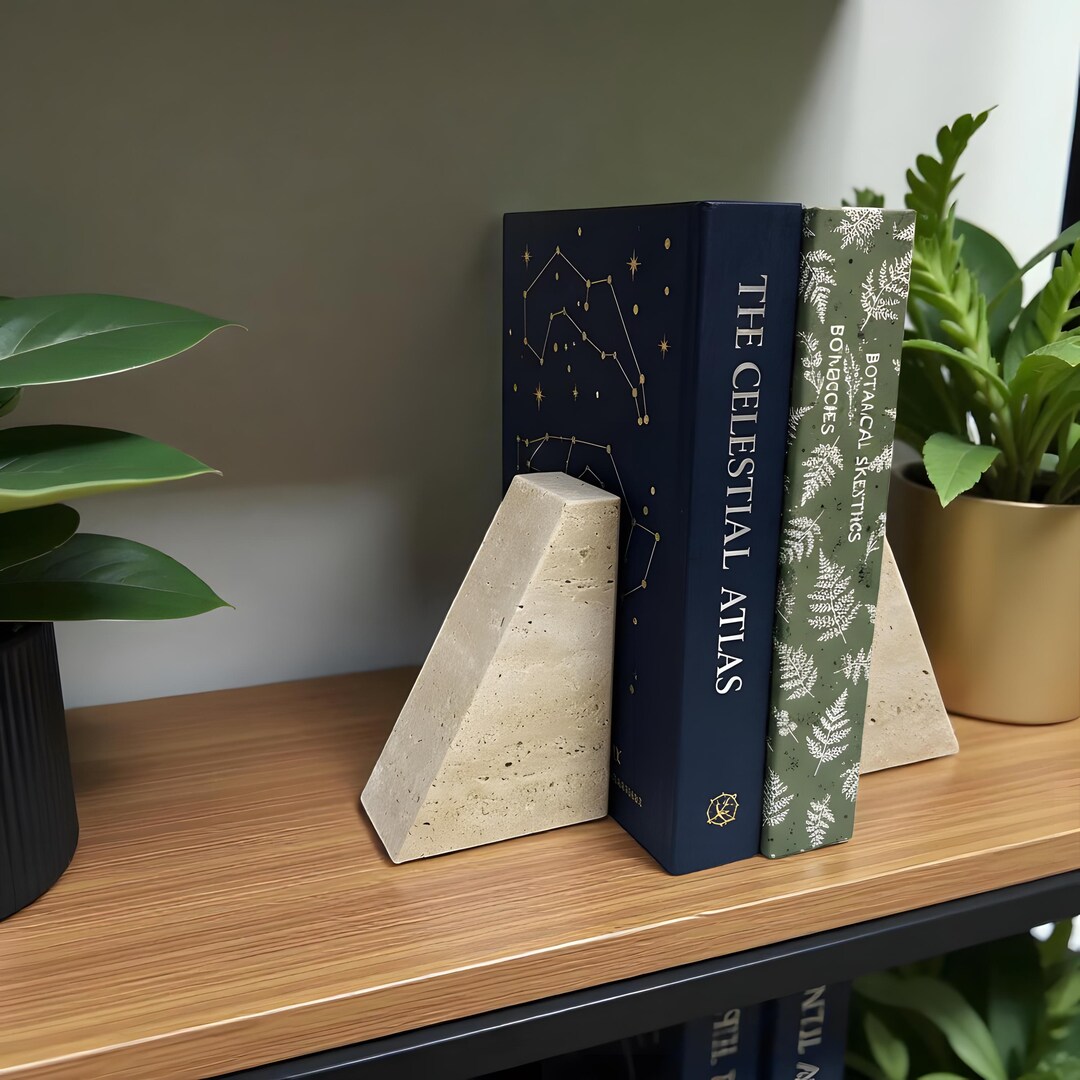 Modern Travertine Stone Bookends – Minimalist Heavy Book Holder Set - Etsy