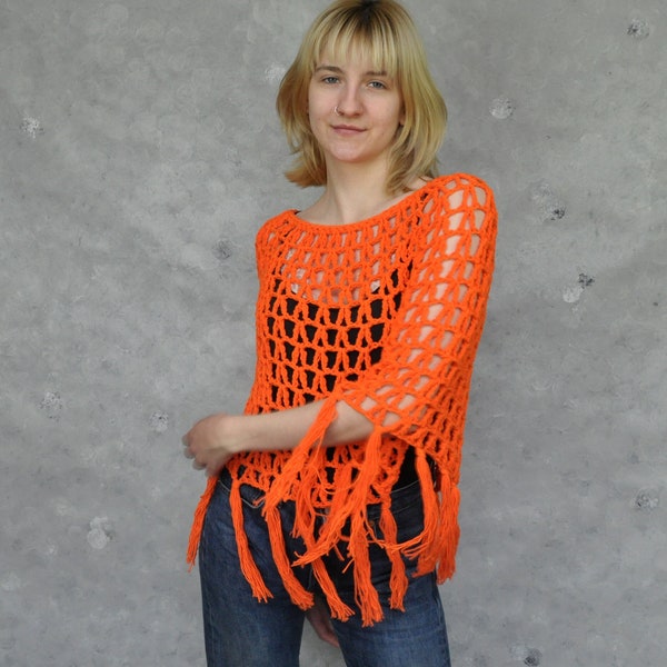 Orange Poncho - Etsy