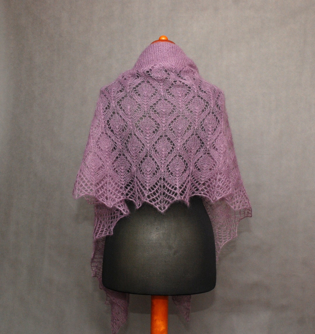 Lavender Hand Knit Lace Shawl, Purple Mohair Bridal Shawl With Lace ...
