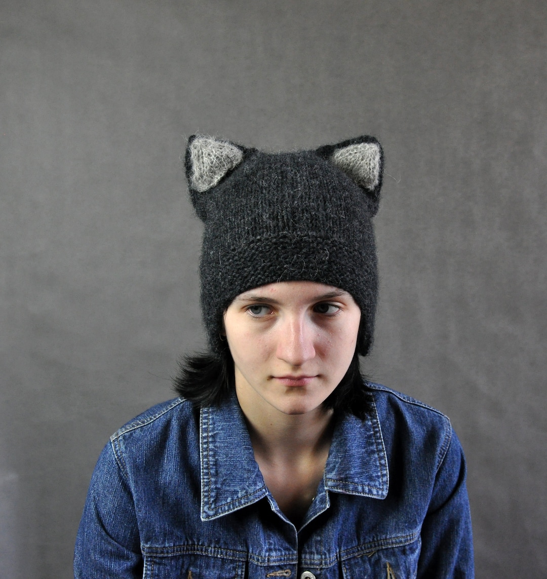 Knit Wolf Hat, Wolf Beanie Hat, Alpaca Hat With Ears, Woodland Animal ...