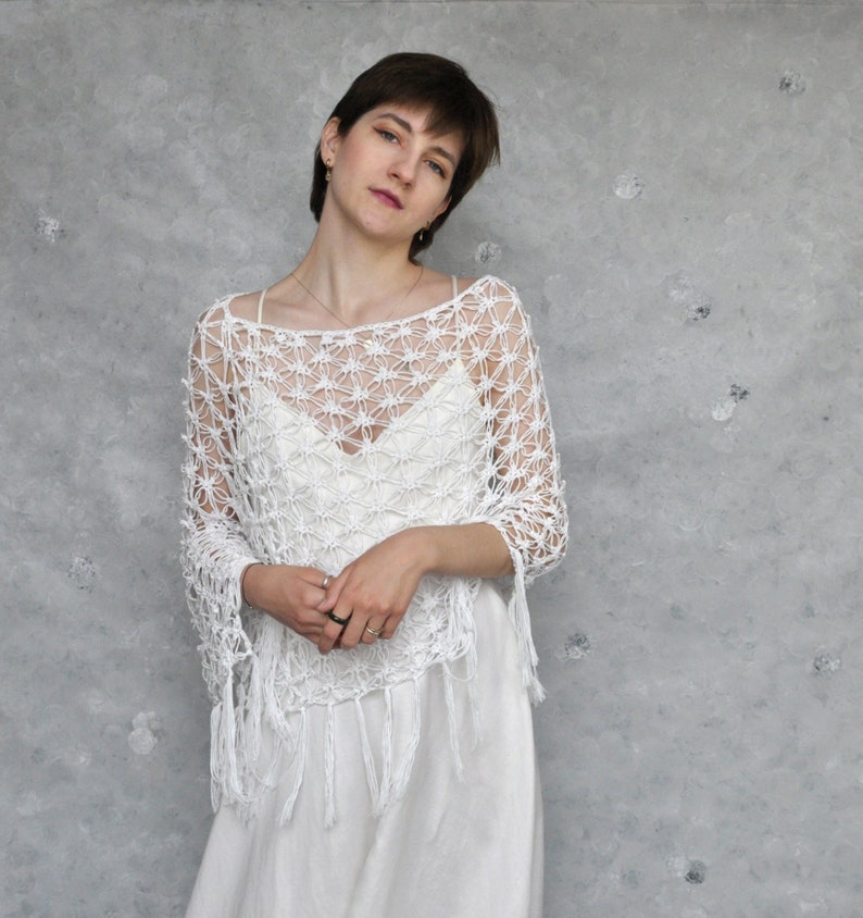 Crochet Cotton Fringe Poncho: Beach Wedding Cover-up - Etsy
