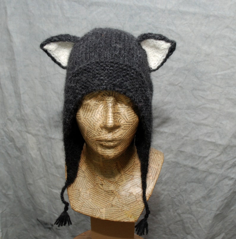 Knitted Fox Ears Hat Grey Wolf Hat With Ears White Wolf Hat | Etsy