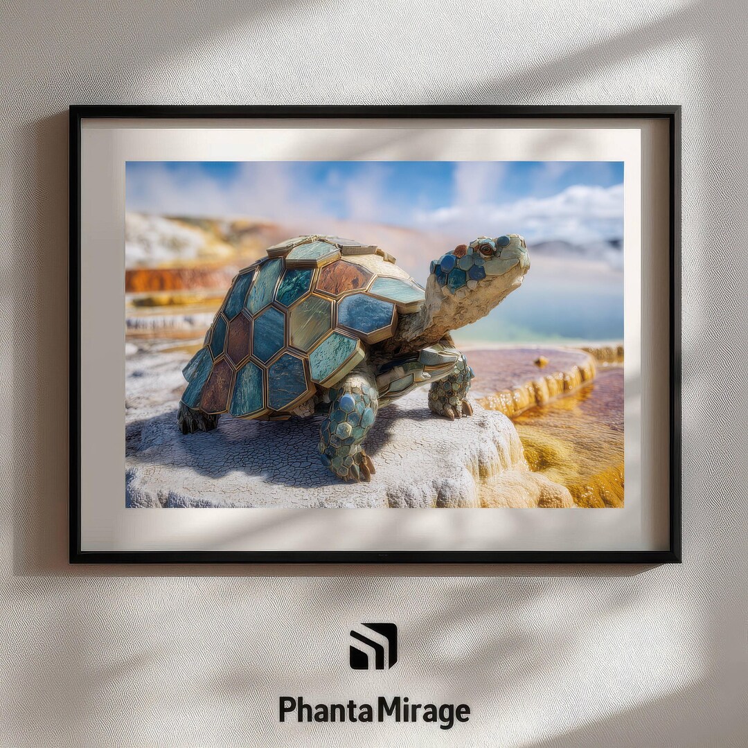 Fantasy Turtle Art Print • Surreal Mosaic Creature Poster • Azurolith ...