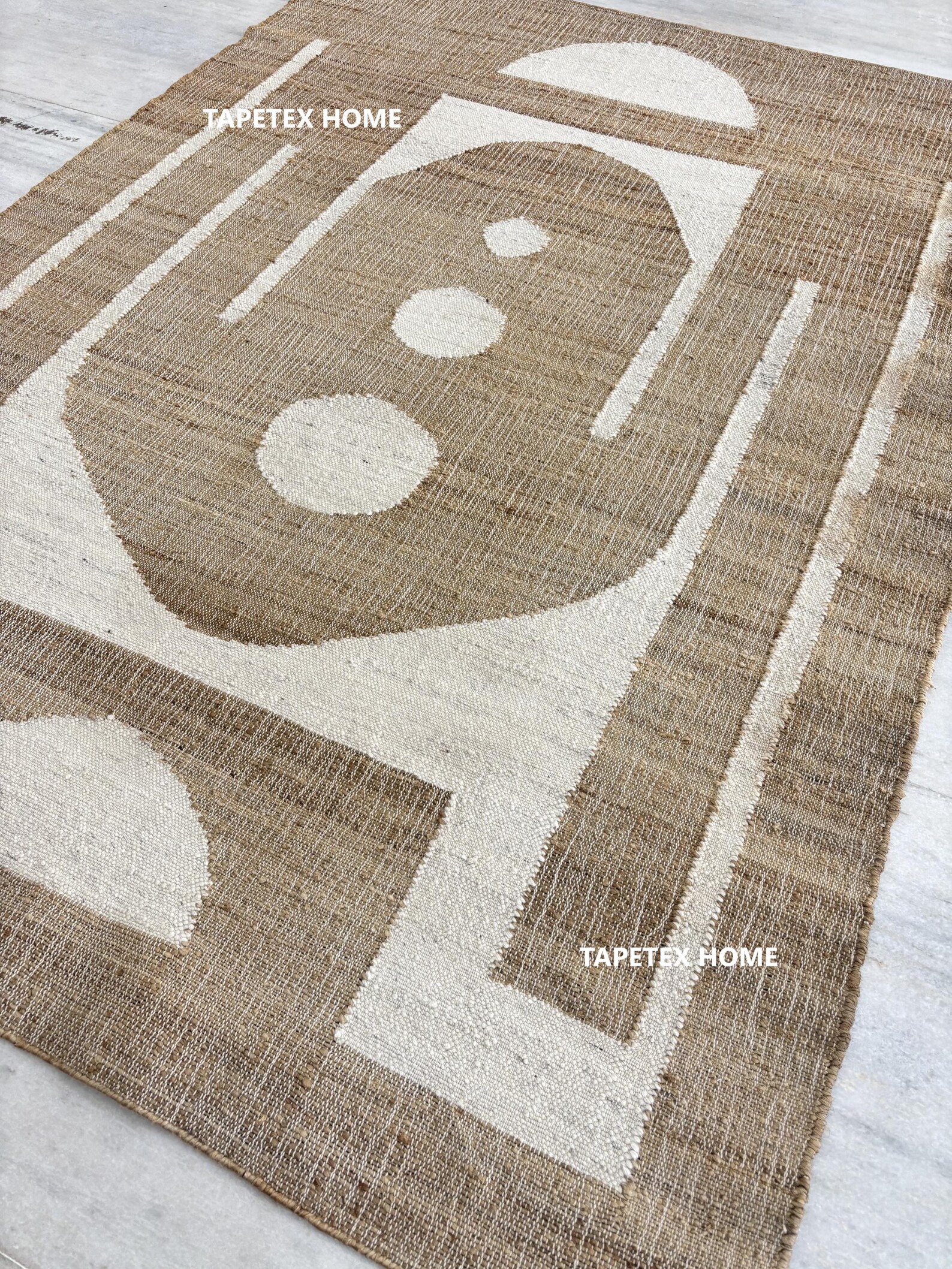 Jute & Wool Handcrafted Rug – Modern Geometric Design Area Rug for ...