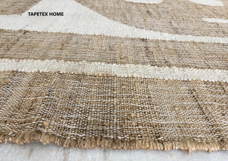 Jute & Wool Handcrafted Rug – Modern Geometric Design Area Rug for ...