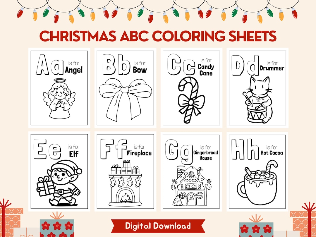 Christmas ABC Coloring Sheets - Etsy