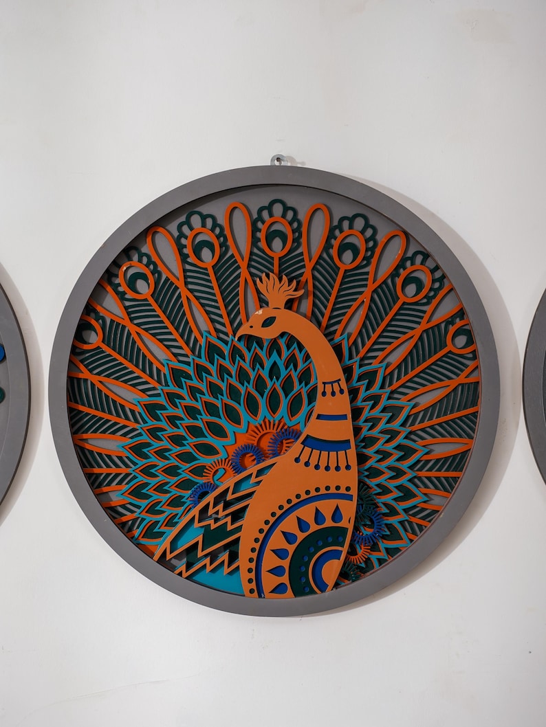Peacock Prism Set of 3 Mandala Laser Cut Decor: Vibrant 3D Illusion ...