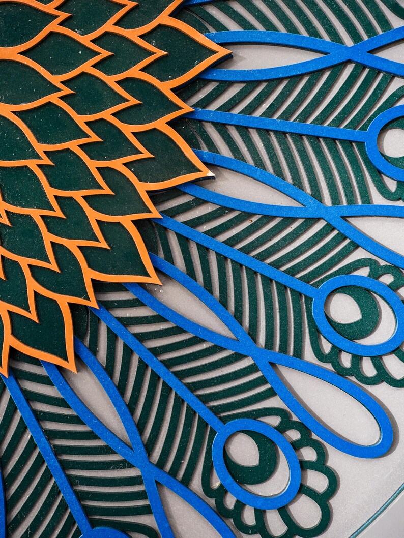 Peacock Prism Set of 3 Mandala Laser Cut Decor: Vibrant 3D Illusion ...