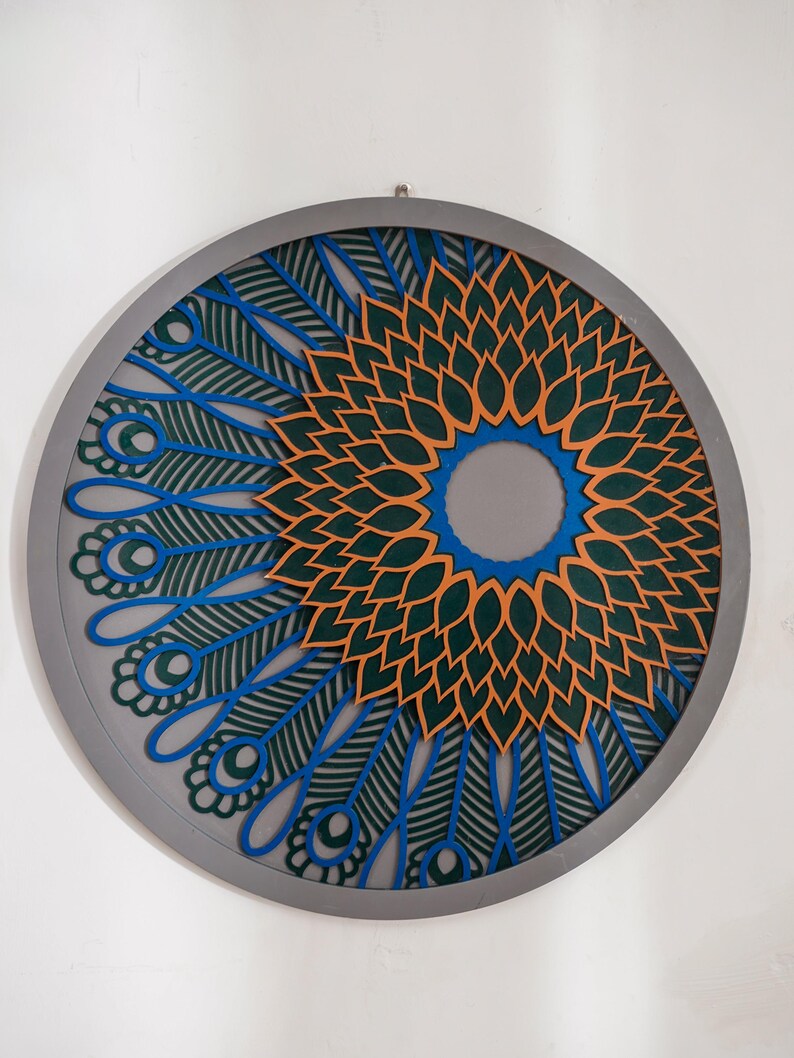 Peacock Prism Set of 3 Mandala Laser Cut Decor: Vibrant 3D Illusion ...
