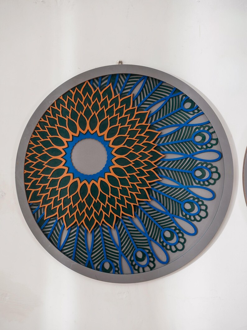 Peacock Prism Set of 3 Mandala Laser Cut Decor: Vibrant 3D Illusion ...