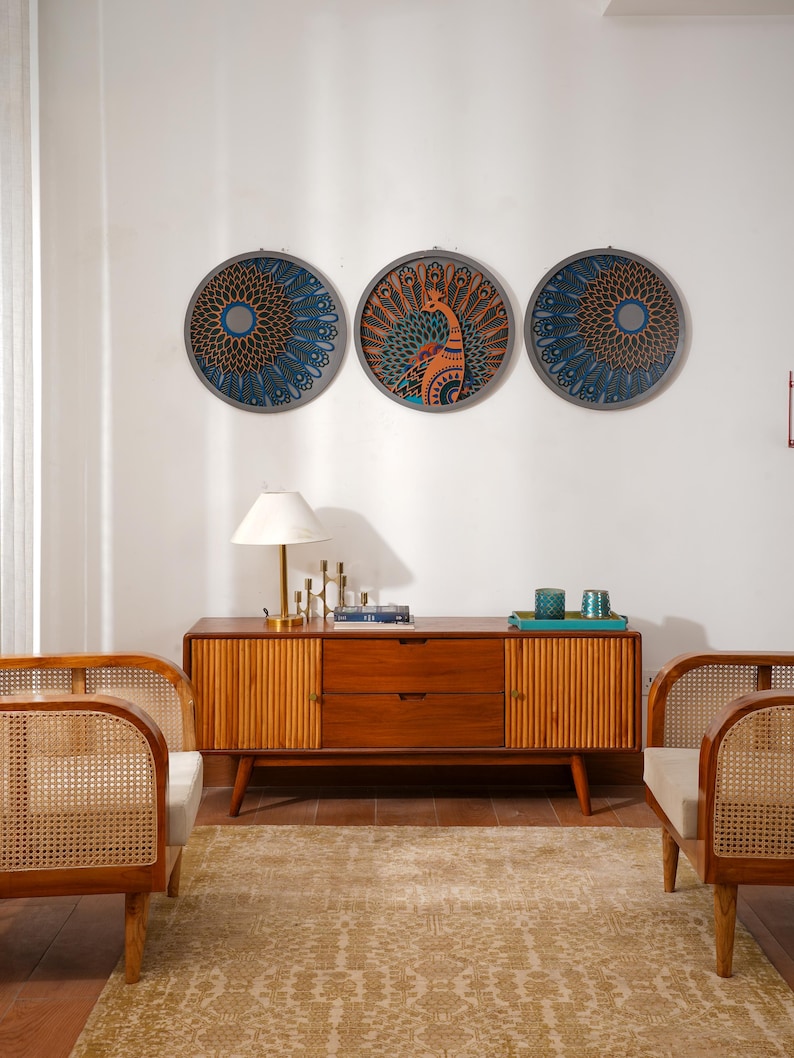 Peacock Prism Set of 3 Mandala Laser Cut Decor: Vibrant 3D Illusion ...