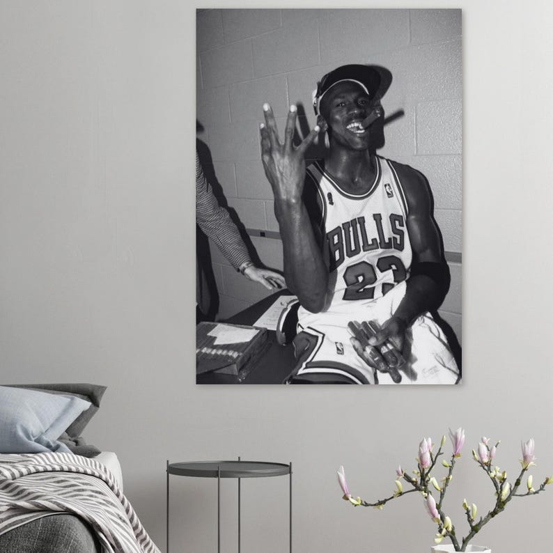 Michael Jordan Three-peat Poster | Chicago Bulls Locker Room Art - Etsy