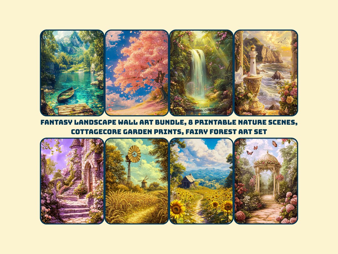 Fantasy Landscape Art Prints, Cottagecore Scenery Set (digital Download ...