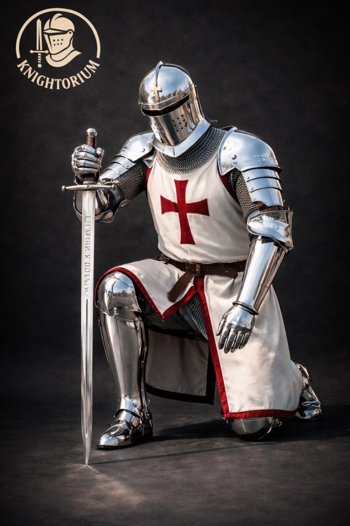 Mirror Polished Templar Knight Armor Suit With Red Cross Tabard – Full ...