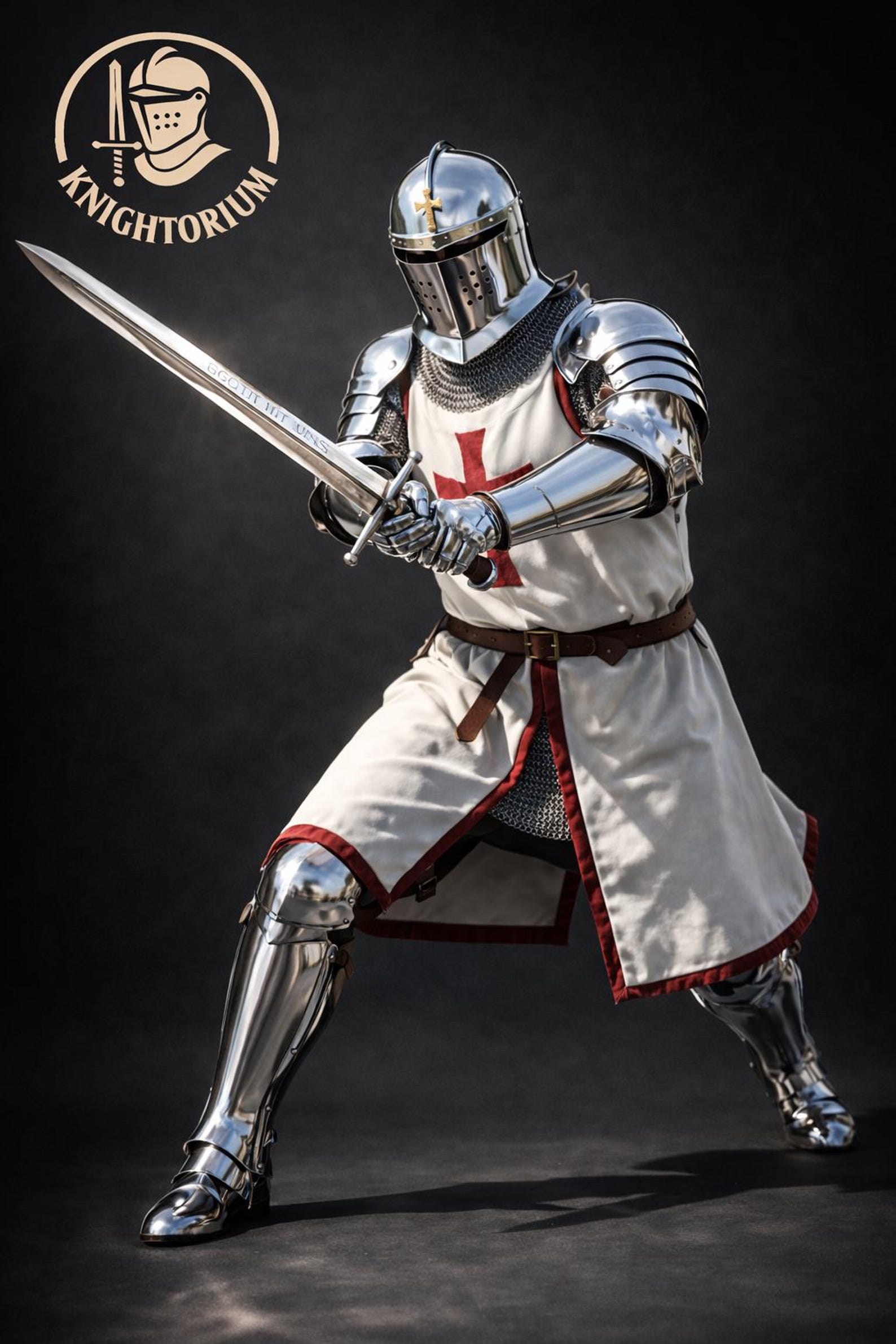 Mirror Polished Templar Knight Armor Suit With Red Cross Tabard – Full ...