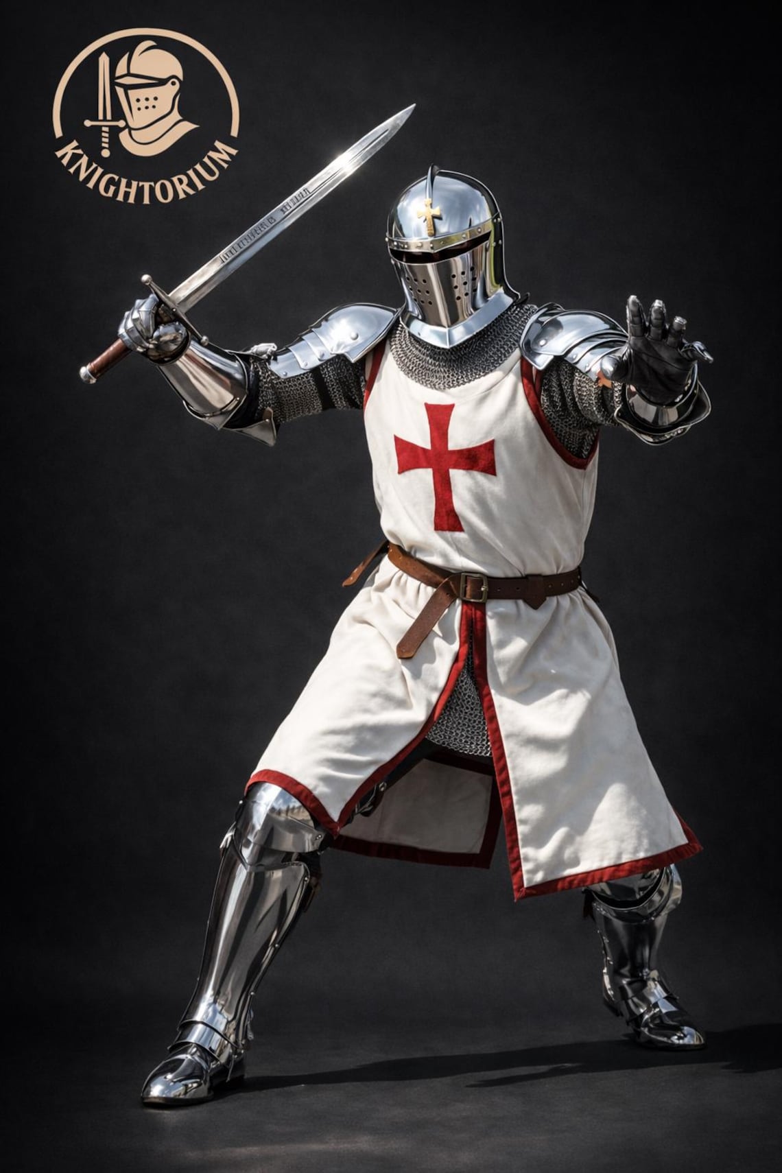 Mirror Polished Templar Knight Armor Suit With Red Cross Tabard – Full ...