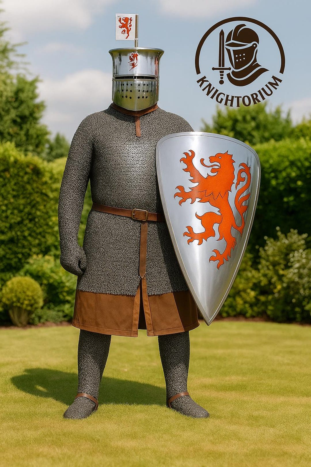 Medieval Templar Knight Full-body Steel Armor With Chainmail & Lion ...