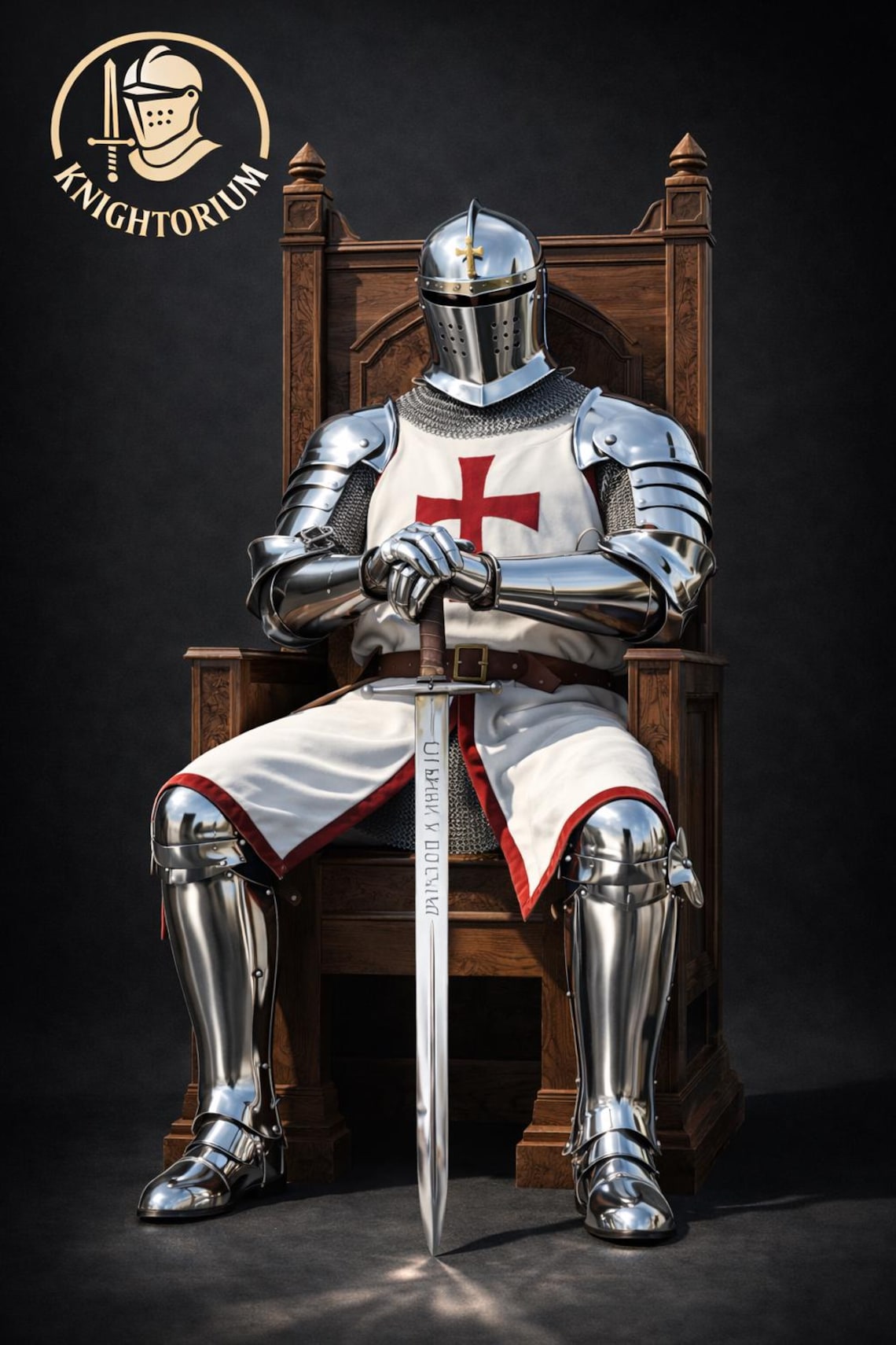 Mirror Polished Templar Knight Armor Suit With Red Cross Tabard – Full ...
