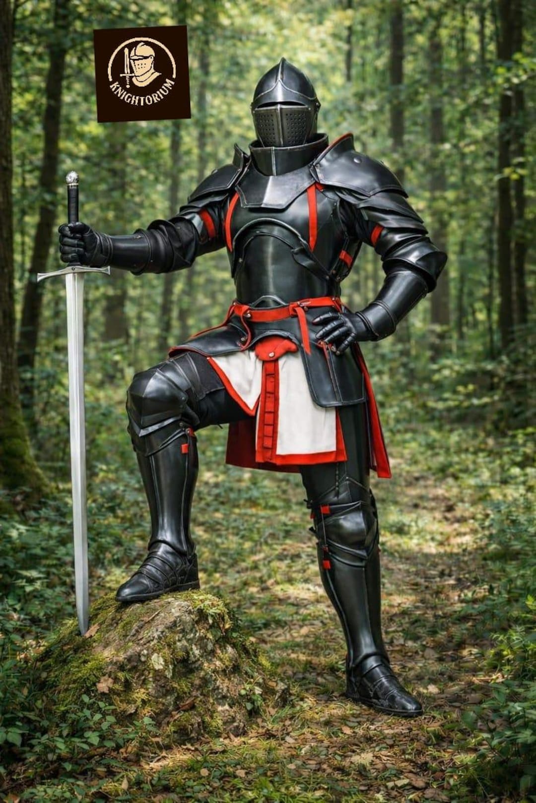 Black Knight Armor Suit With Red Accents | Gothic Knight Steel Armor ...