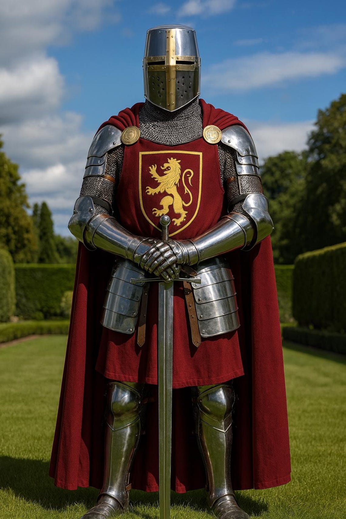 Medieval Steel Knight Armor Set – Full Plate Armor With Lion Crest ...