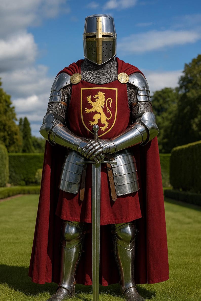 Medieval Steel Knight Armor Set – Full Plate Armor With Lion Crest ...