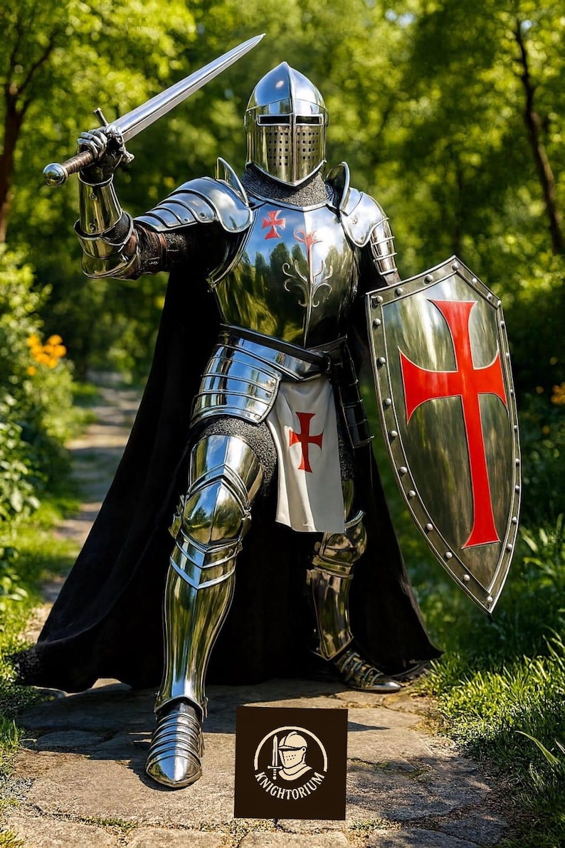 Full Medieval Knight Armor Set | Mirror Polished Steel, Templar Shield ...