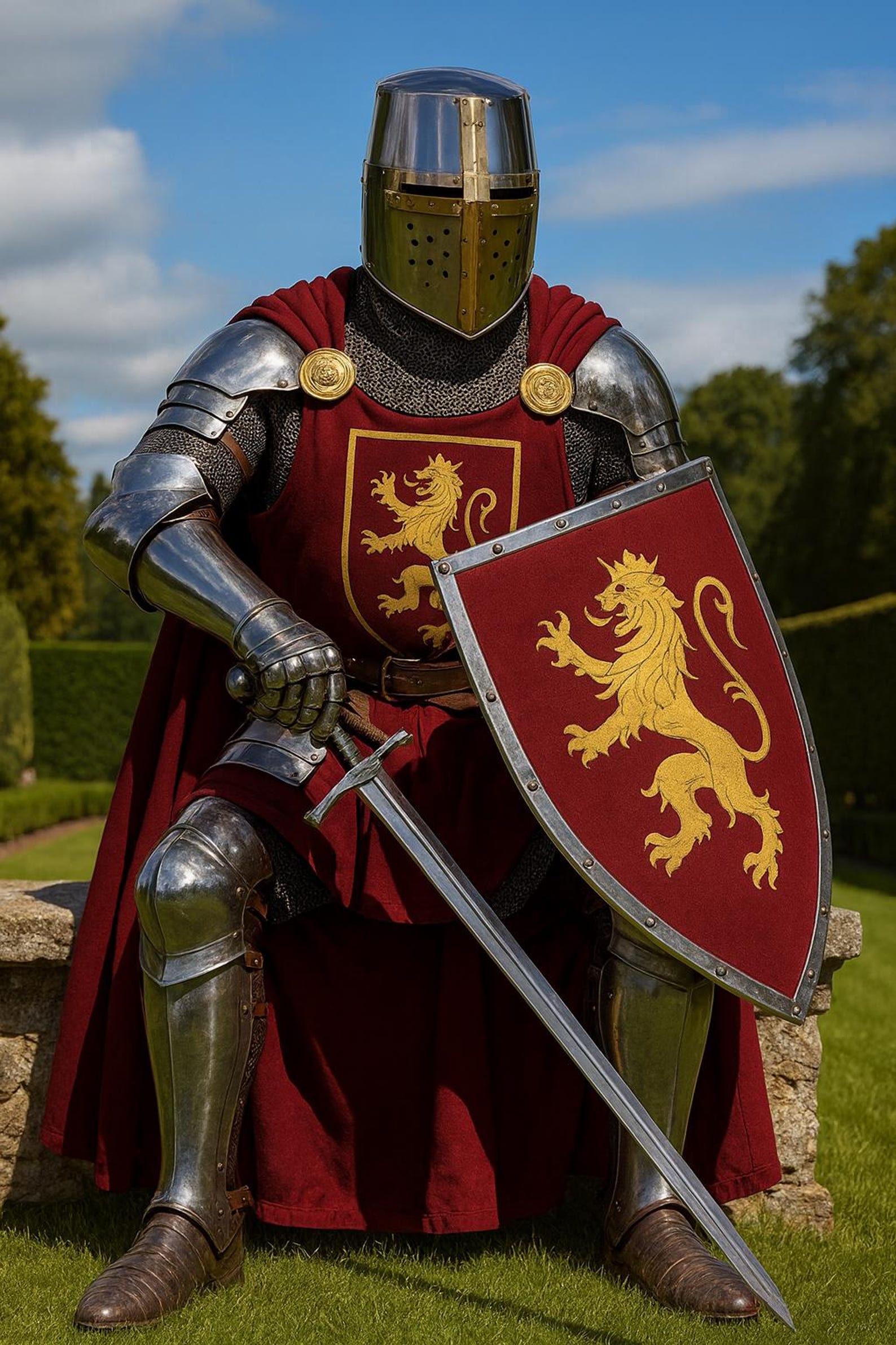 Medieval Steel Knight Armor Set – Full Plate Armor With Lion Crest ...