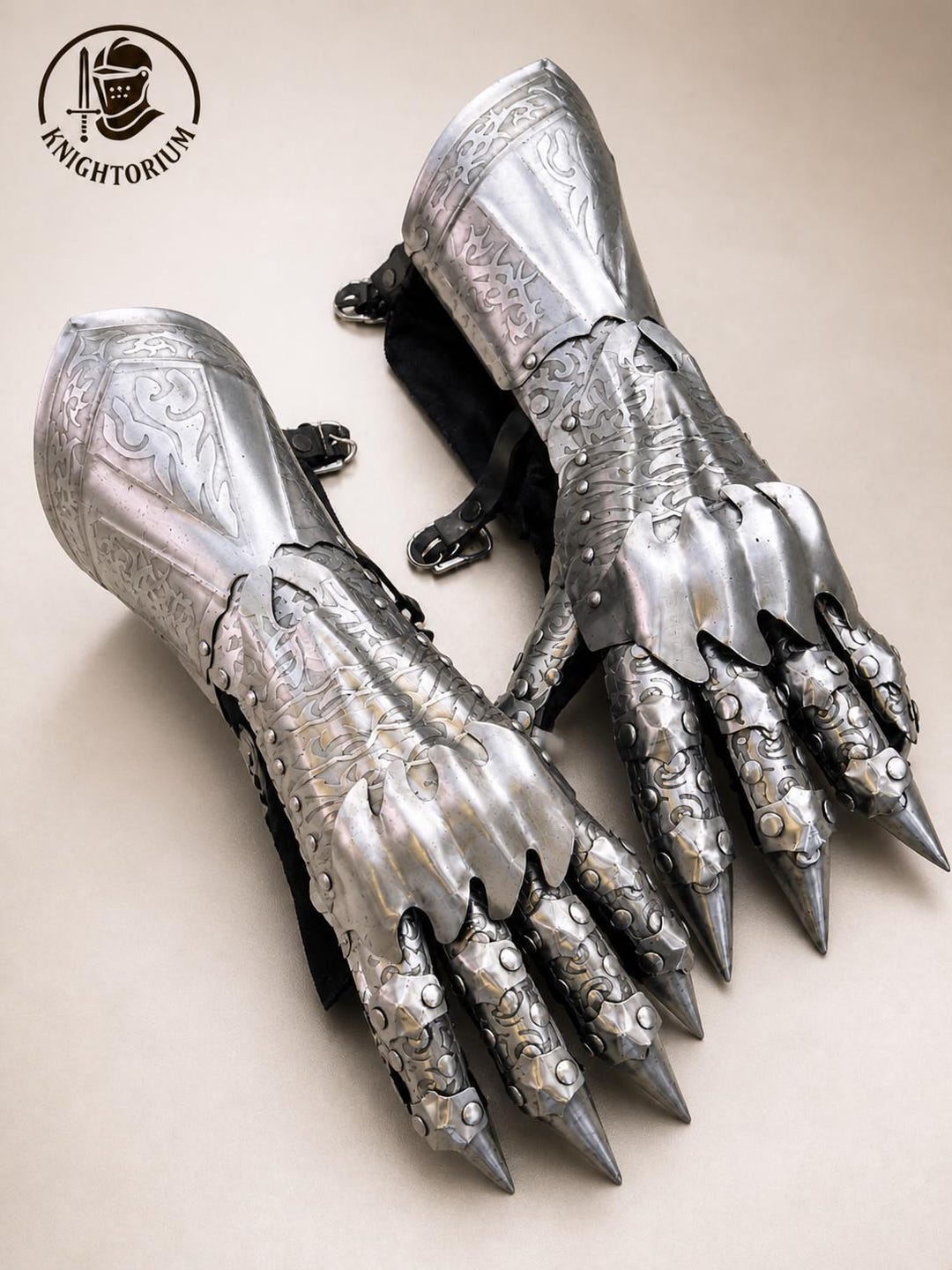 Handmade Spiked Medieval Steel Gauntlets: Gothic Knight Armor, Engraved ...