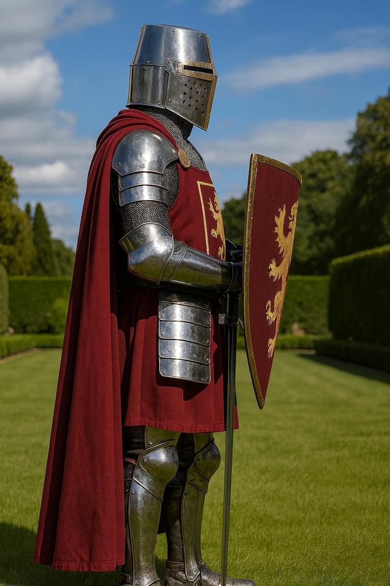 Medieval Steel Knight Armor Set – Full Plate Armor With Lion Crest ...