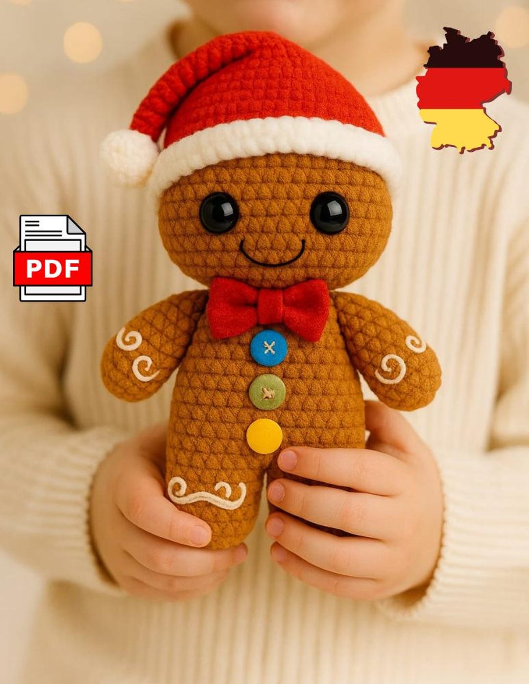 Gingerbread Plush Doll With Santa Hat – Christmas Amigurumi Toy, Soft ...