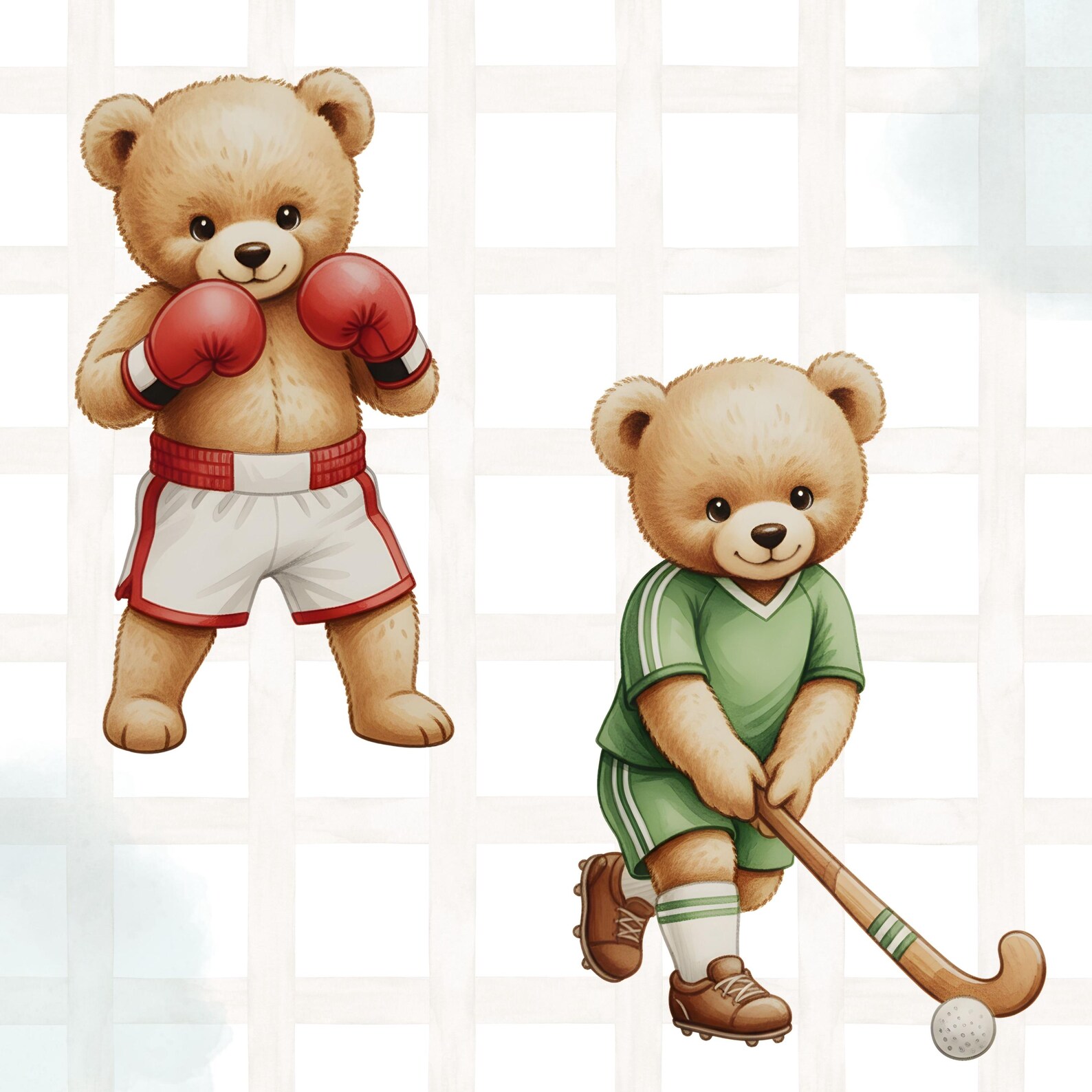 Sporty Teddy Bear Watercolor Clipart – Sports Illustrations (digital ...