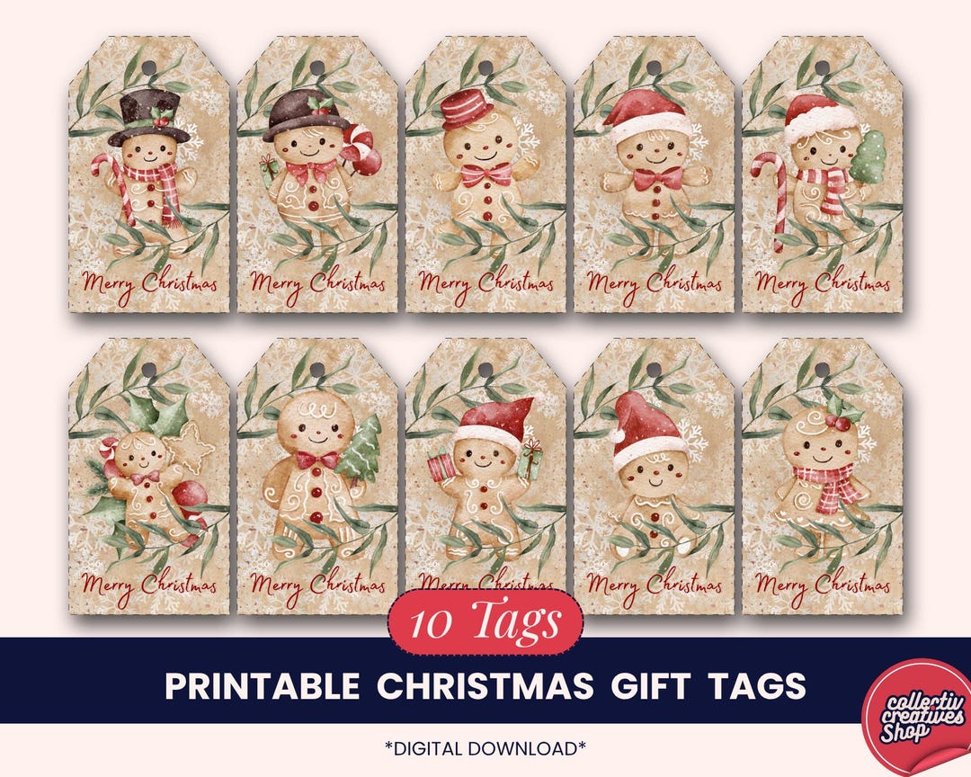 Festive Gingerbread Man Gift Tags, Holiday Printable Labels, Winter ...