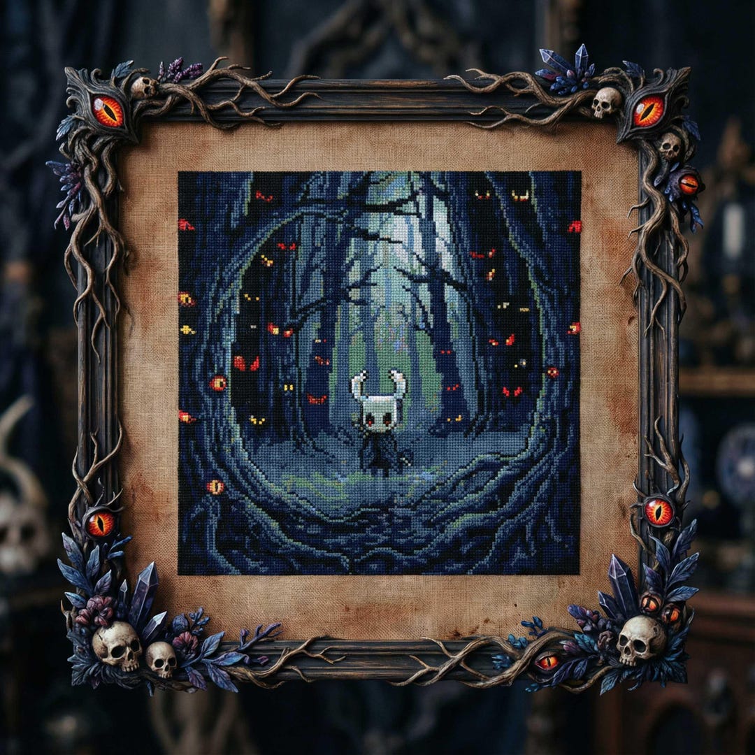 Dark Forest Wanderer Cross Stitch Pattern: Masked Adventurer, Glowing ...