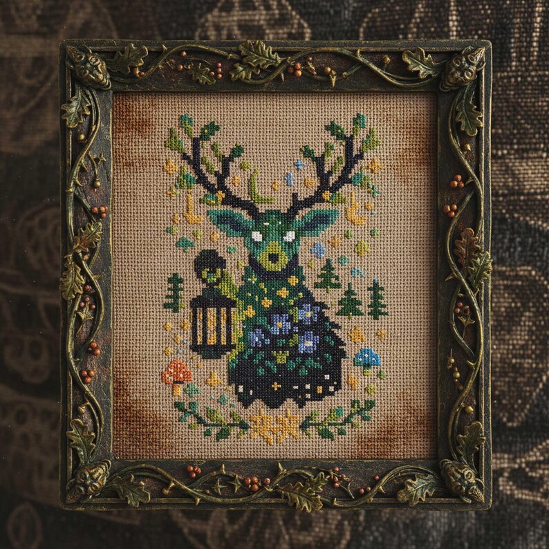 Gothic Woodland Cross Stitch: Enchanted Stag With Lantern and Stars ...