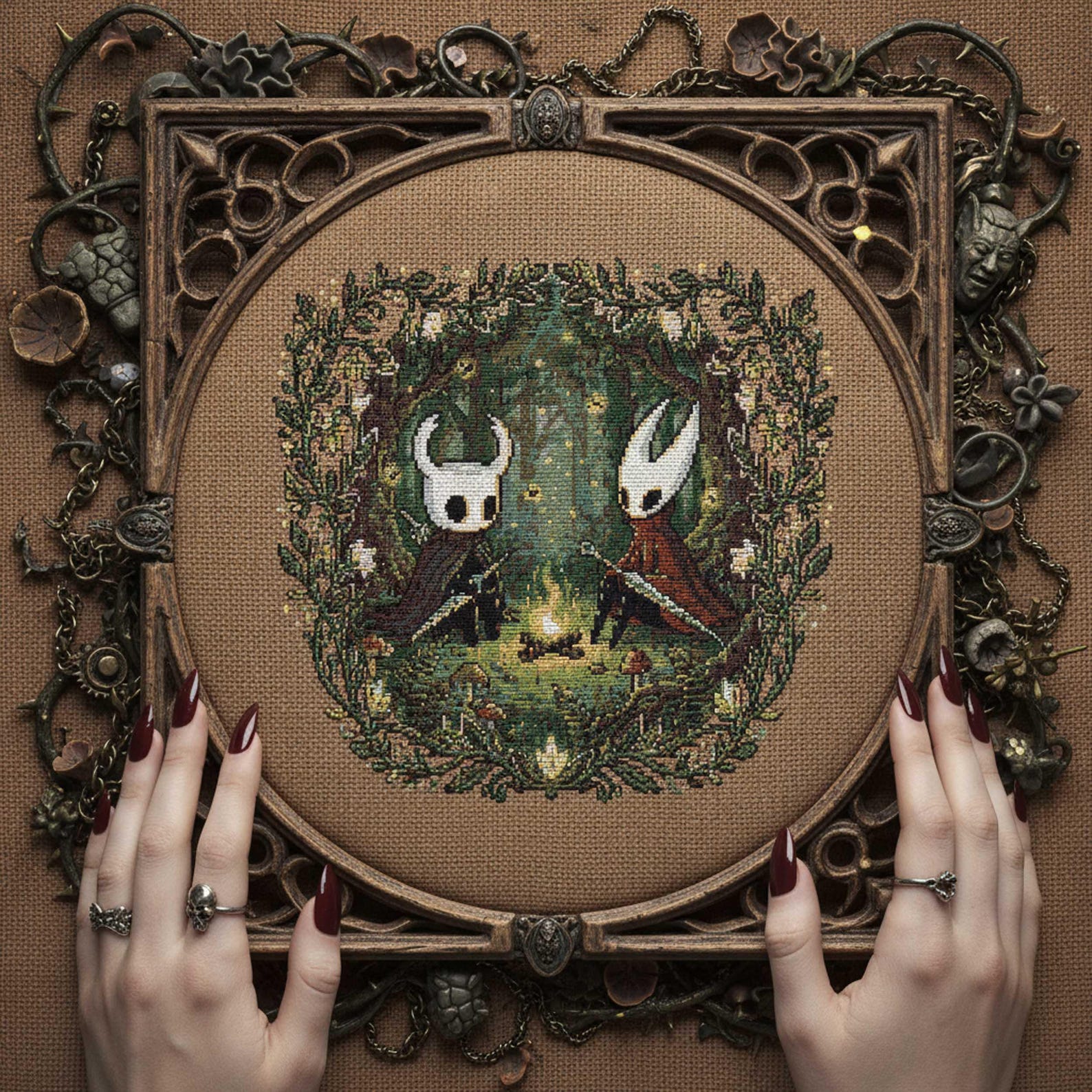 Forest Bug Knights Cross Stitch Pattern: Enchanted Campfire Scene ...