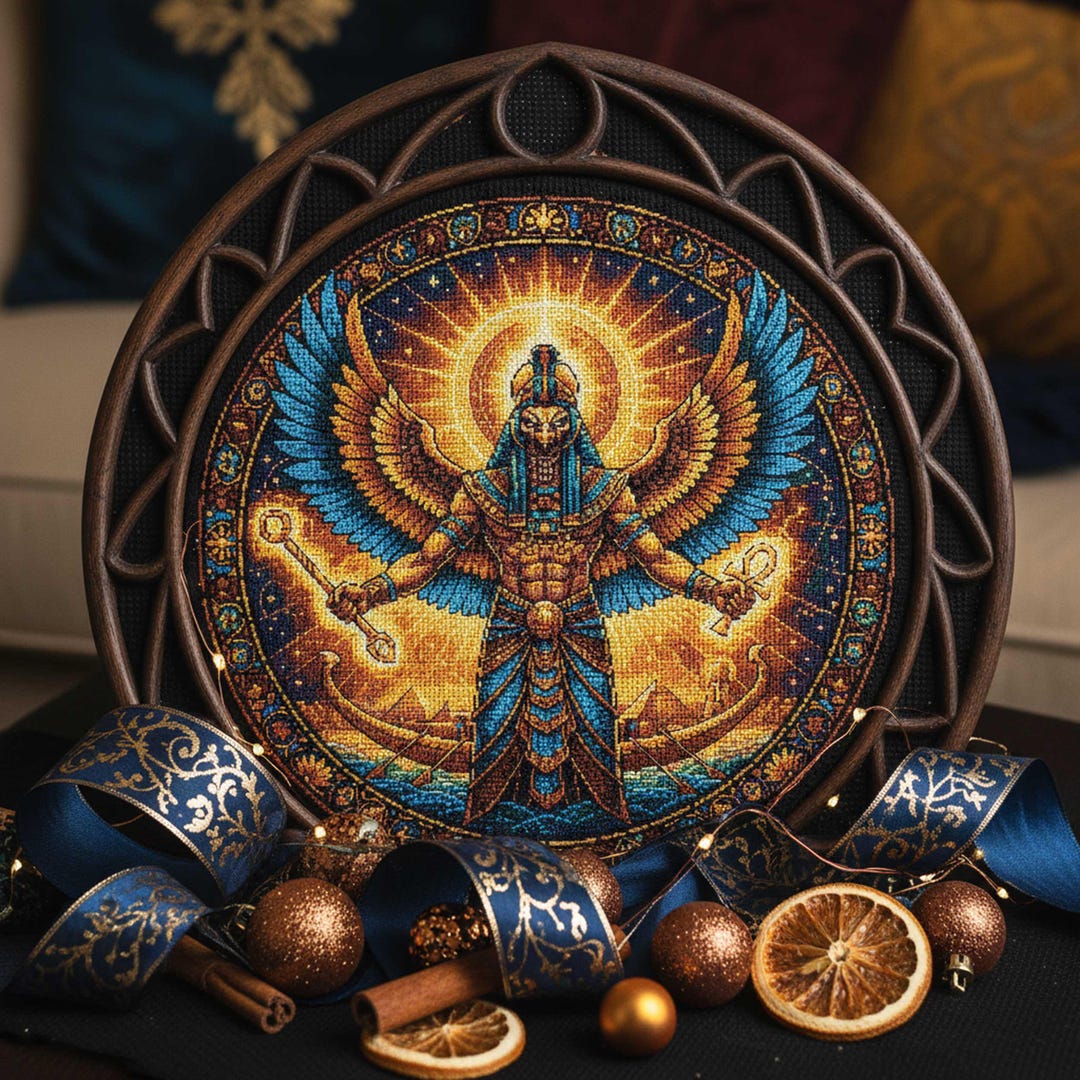 Egyptian Sun God Cross Stitch Pattern: Winged Anubis Warrior With ...