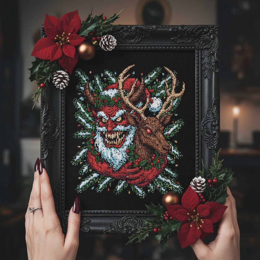 Evil Claus Cross Stitch Pattern: Cursed Reindeer & Haunted Holiday ...