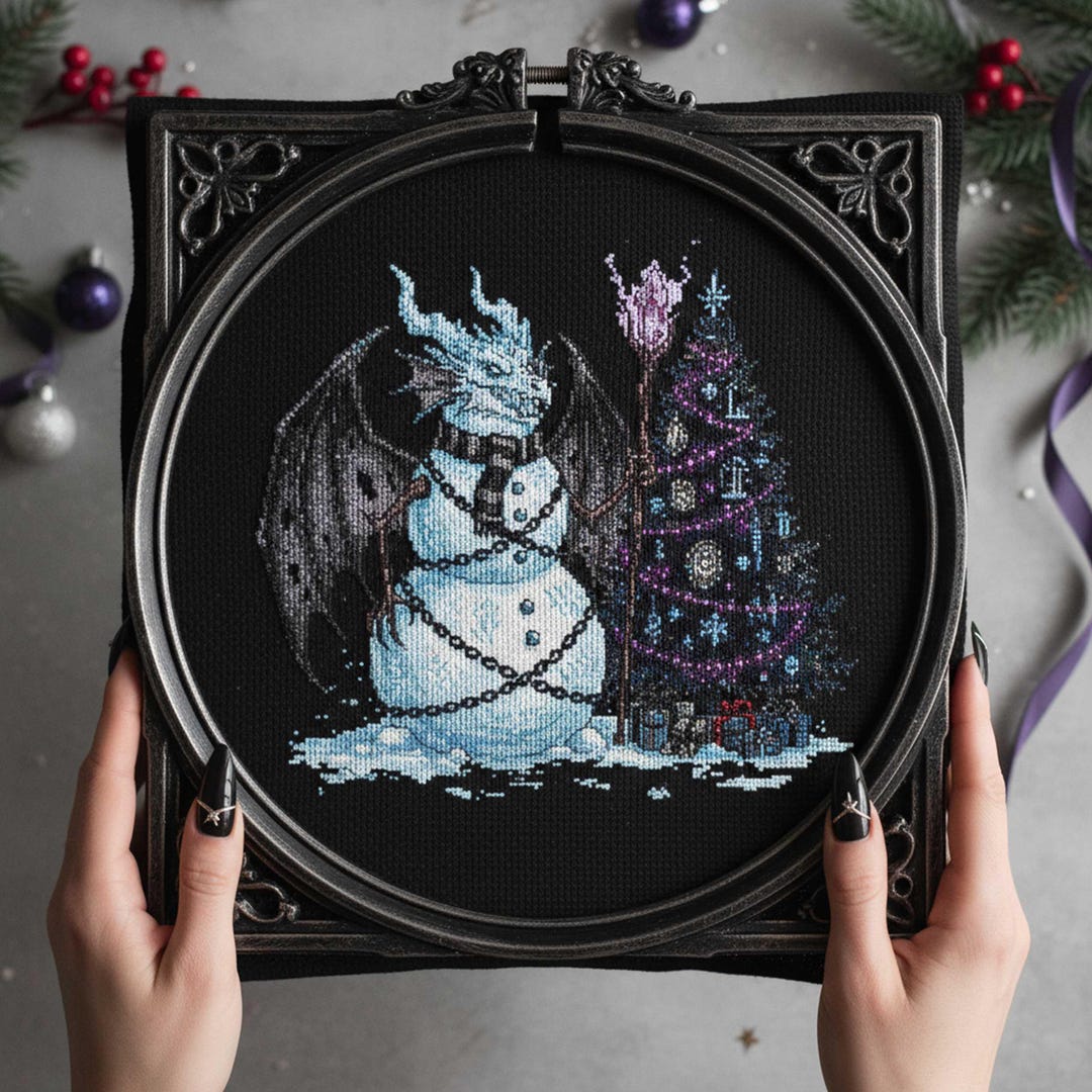 Winter Dragon Snowman Cross Stitch Pattern – Magical Gothic Holiday ...