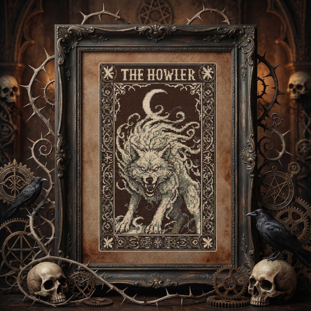 Gothic Werewolf Cross Stitch Pattern: Dark Tarot Card Night Howler ...