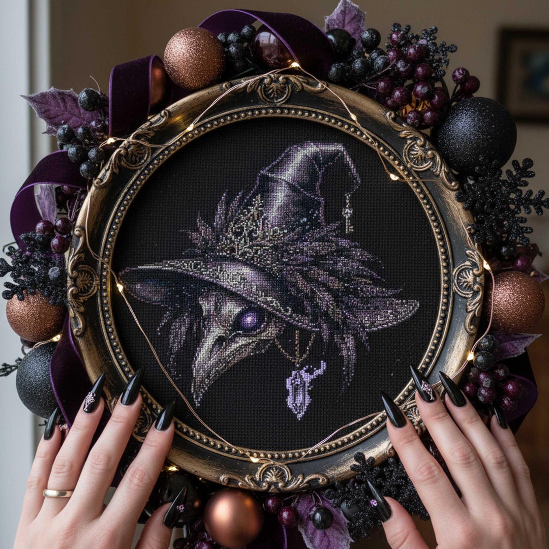 Plague Doctor Hat Cross Stitch Pattern: Gothic Raven Skull Witch Hat ...