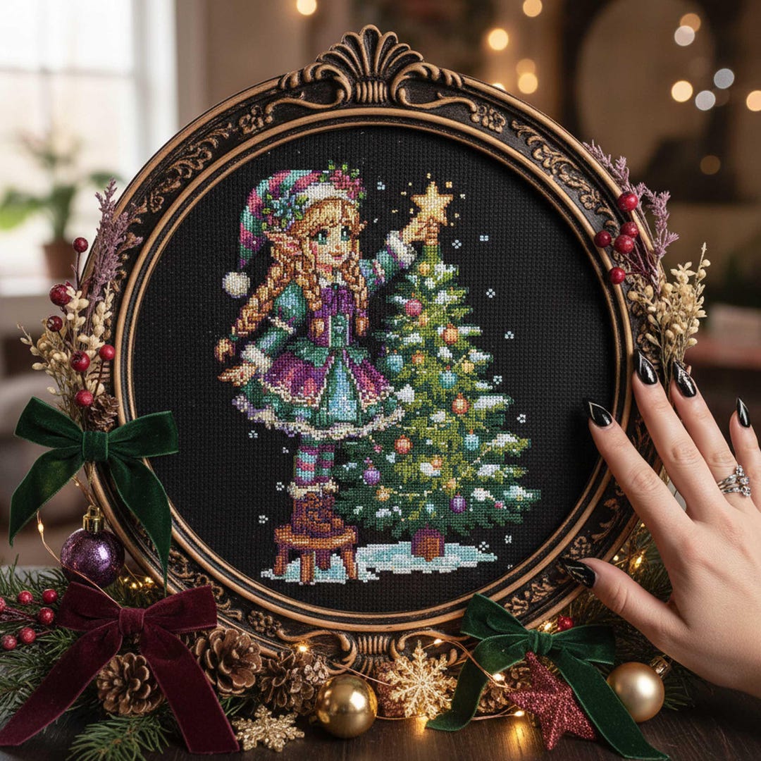 Christmas Tree Topping Elf Cross Stitch Pattern: Holiday Star ...