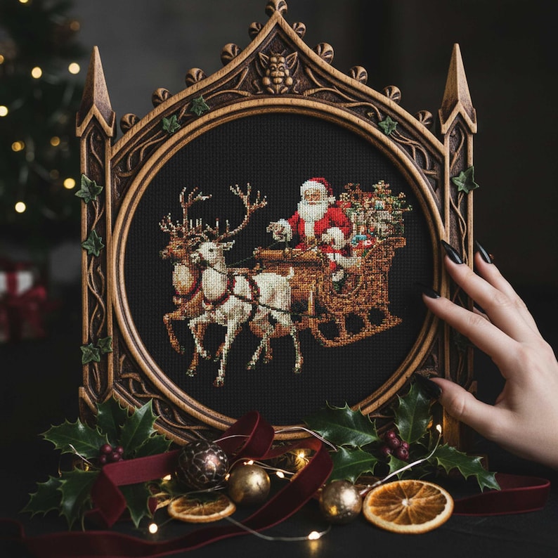 Classic Santa and Reindeer Cross Stitch Pattern: Traditional Christmas ...