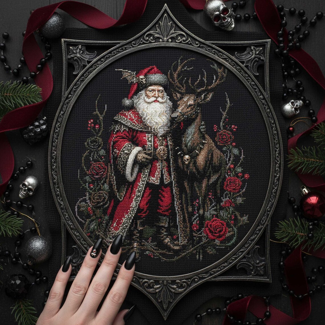 Dark Santa & Enchanted Reindeer Cross Stitch Pattern: Gothic Christmas ...