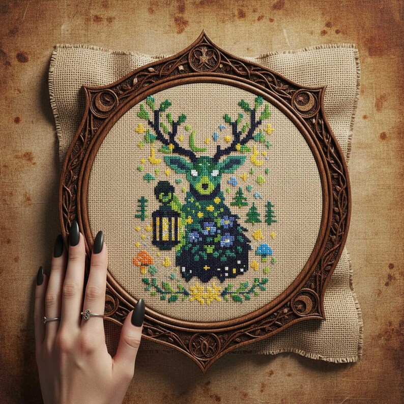 Gothic Woodland Cross Stitch: Enchanted Stag With Lantern and Stars ...