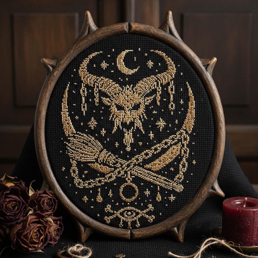 Occult Horned Sigil Cross Stitch Pattern: Witchcraft Lunar Symbol ...