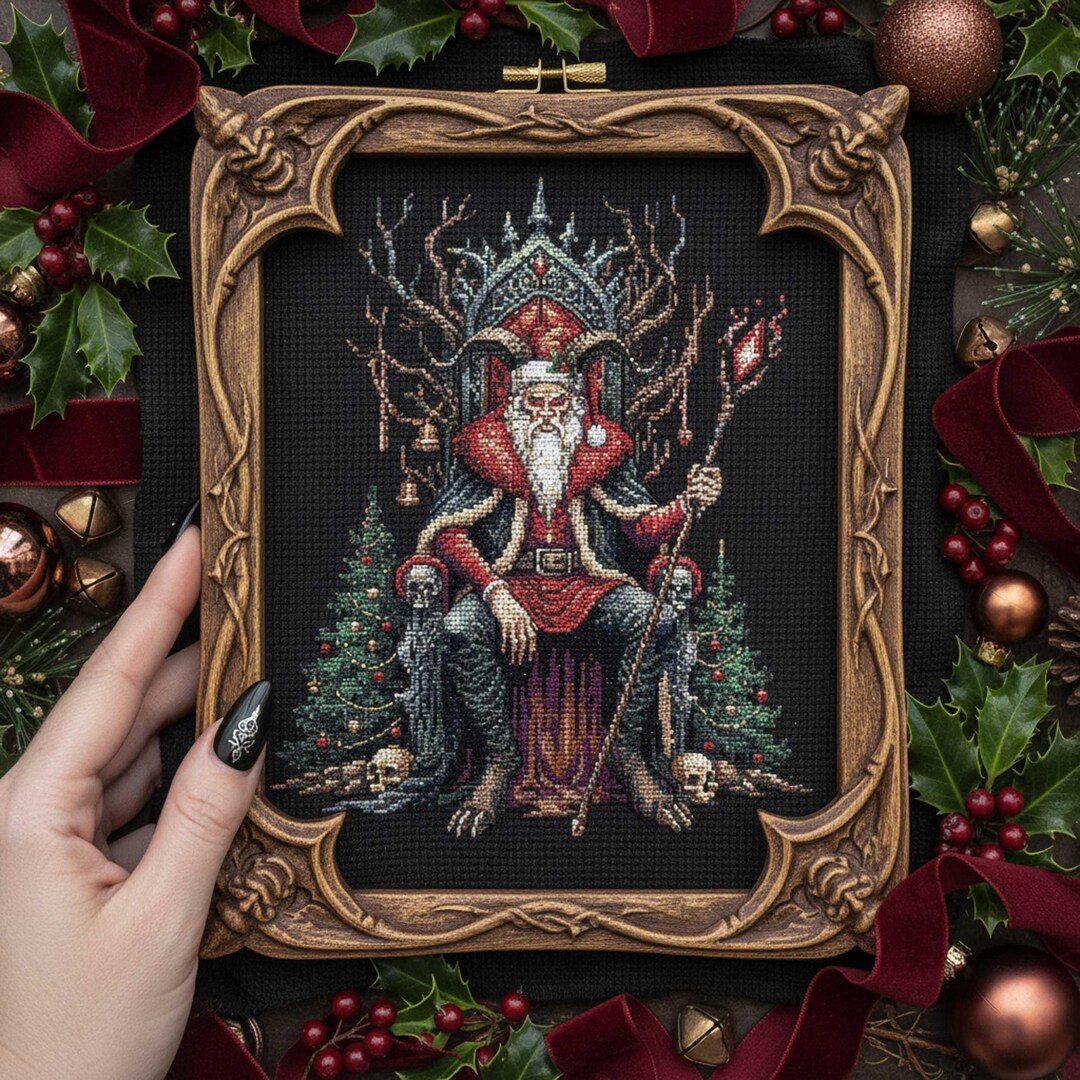 Gothic Santa Claus Cross Stitch Pattern: Dark Winter Throne Embroidery ...