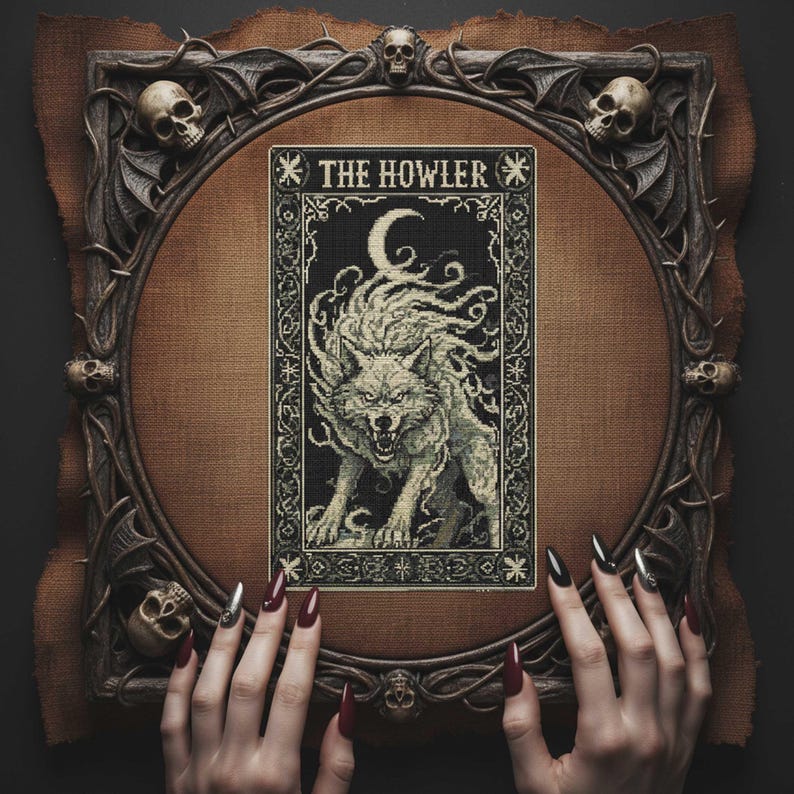 Gothic Werewolf Cross Stitch Pattern: Dark Tarot Card Night Howler ...